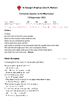 Pew Sheets - St George's Anglican Church Malvern