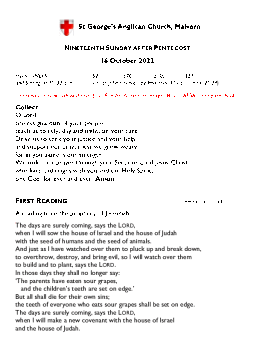 Pew Sheets - St George's Anglican Church Malvern