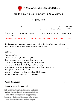 Pew Sheets - St George's Anglican Church Malvern