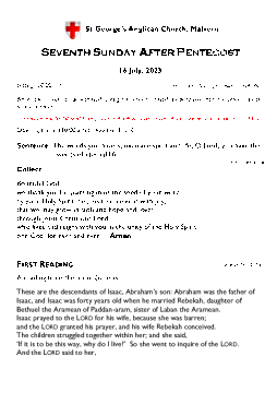 Pew Sheets - St George's Anglican Church Malvern