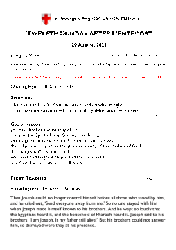 Pew Sheets - St George's Anglican Church Malvern